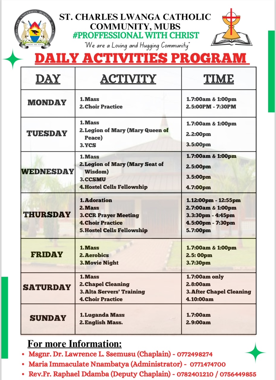 Spiritual Programs – St. Charles Lwanga Catholic Community, MUBS Nakawa